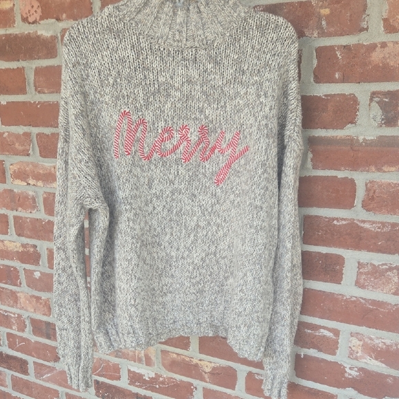 LOFT | Sweaters | Loft Taupe Turtlemock Neck Sweater With Red Merry ...